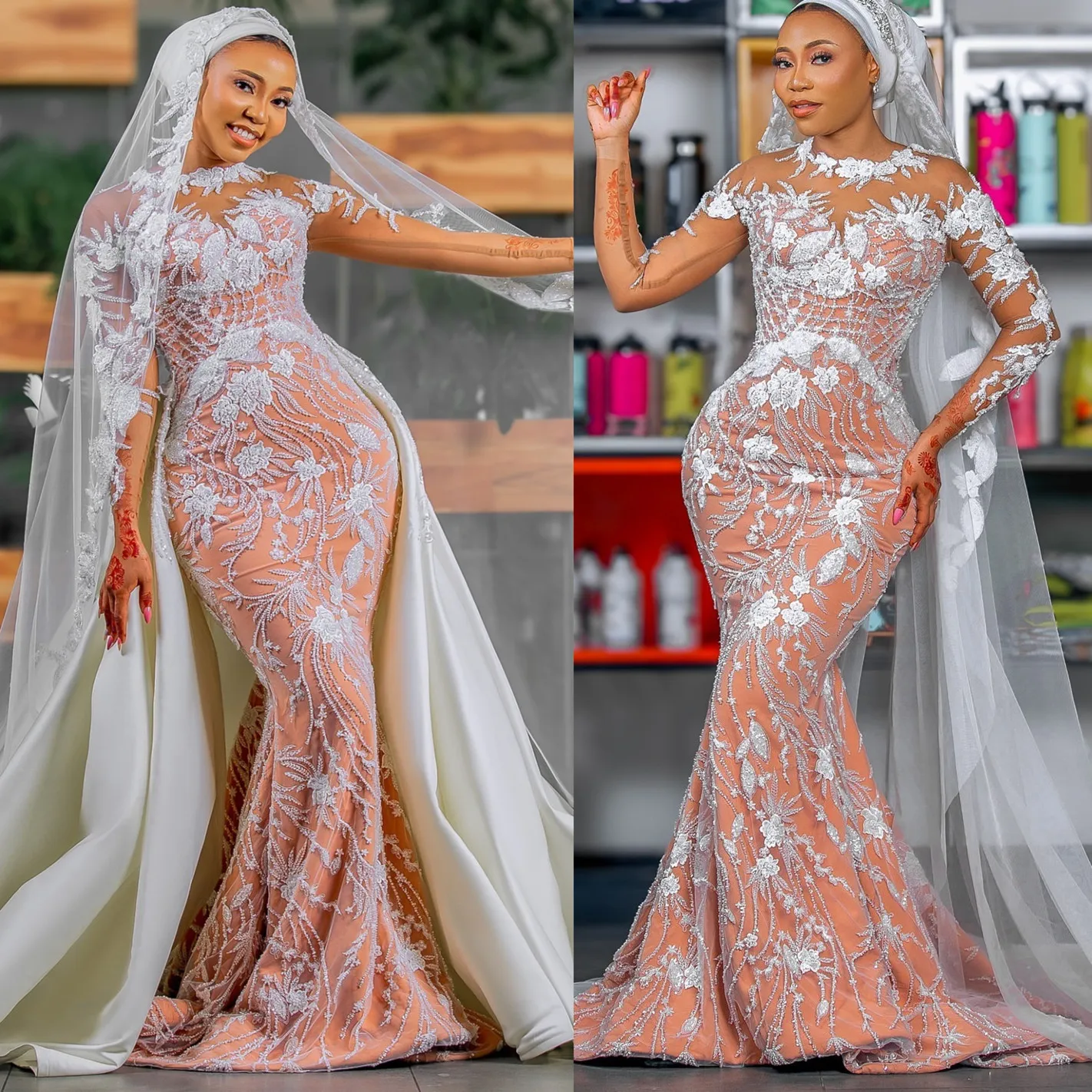 Vintage Arabic Plus Size Mermaid Witchy Wedding Dress With Illusion ...