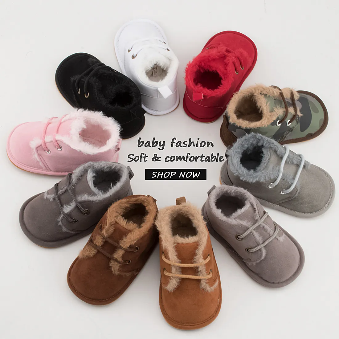 Fluffy Warm Winter Baby Booties: Newborn & Infant Non-Slip Snow Shoes ...