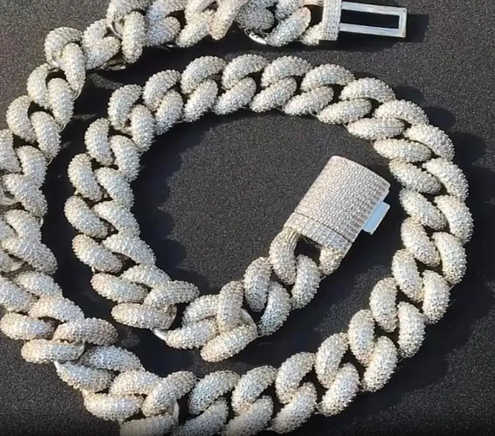 Men's 14mm Full Diamond Cuban Lab Diamond Cuban Chain Necklace Gold ...