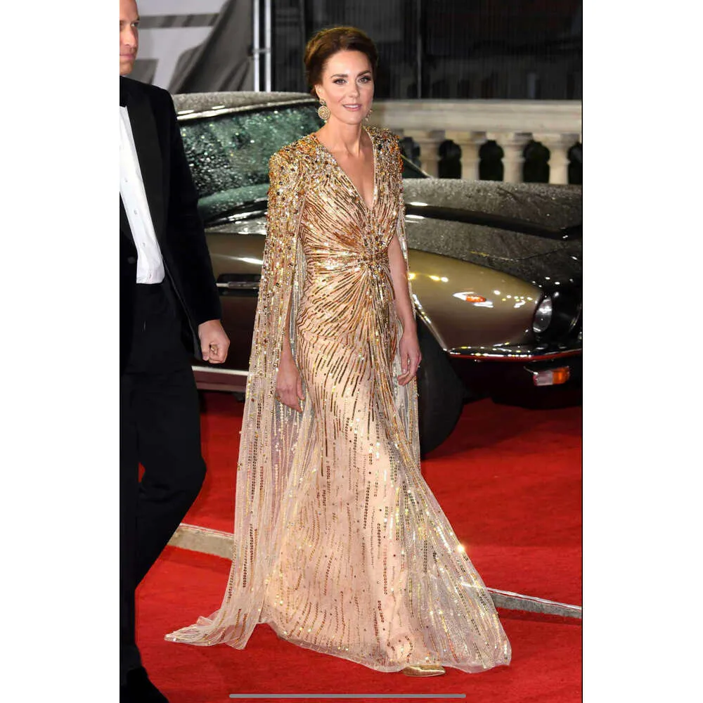 Dignified Elegant Gold Beaded Dress Duchess Of Cambridge Replica ...