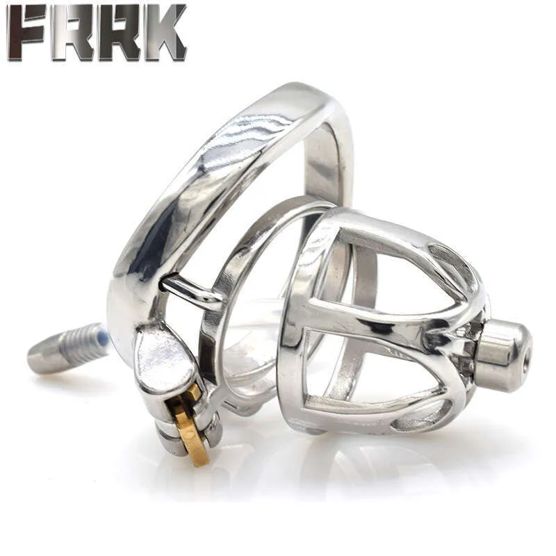 FRRK 74D Men's Stainless Steel Chastity Lock Chastity Device Penis Rooster Birdcage Device 3D ...