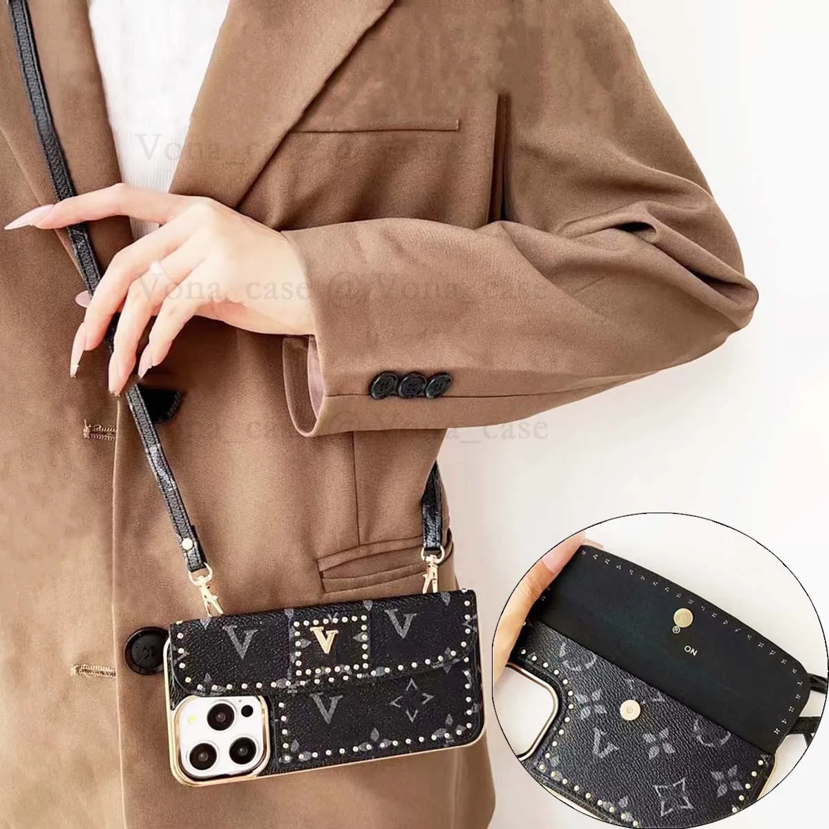 IPhone Case With Leather Crossbody Strap, Luxury Designer Shockproof ...