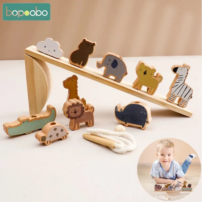Wooden Animal Stacking Blocks: Balancing Seesaw Toy for Early ...