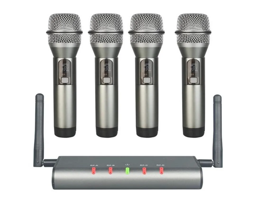 Wireless Quad UHF Microphone System With 4 Handheld Mics For Long ...