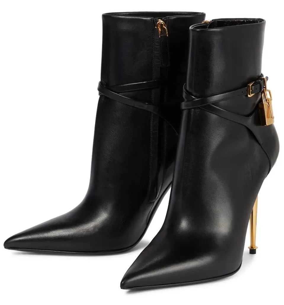Winter Fashion Leather Ankle Boots Women's Luxury Designer Lock-And-Key ...
