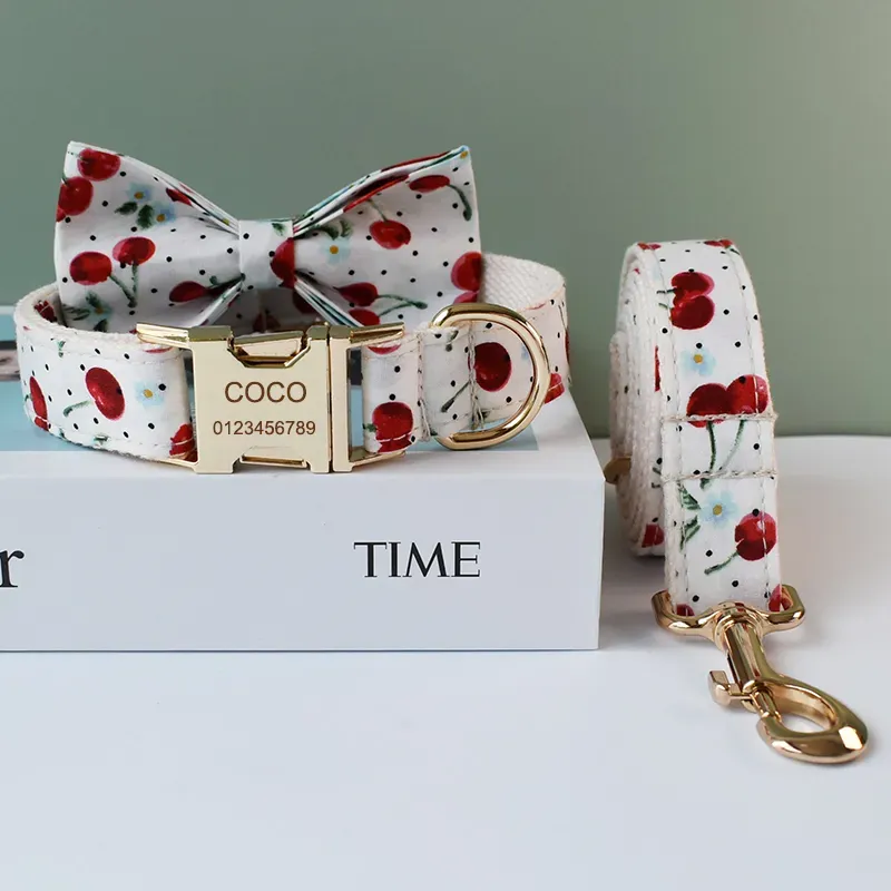 Personalized Dog Collar Leash Set: Free Engraving, Stylish Bow Tie ...