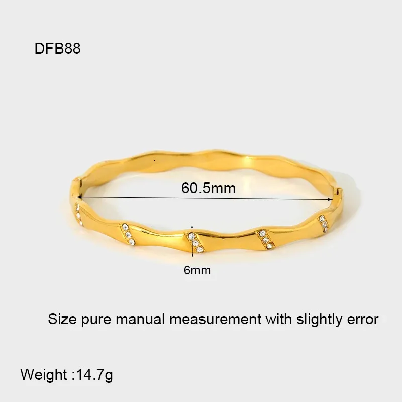 Elegant 18k Gold Plated Wave Bracelet with Glass Stone - Waterproof ...
