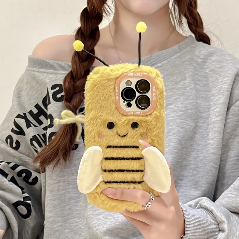 Cute & Fluffy Phone Case with Kickstand - Warm Plush Cover for iPhone ...