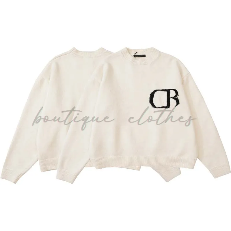 Designer Crew Neck Sweater Wool Jacquard Knit Pullover With Embroidered ...