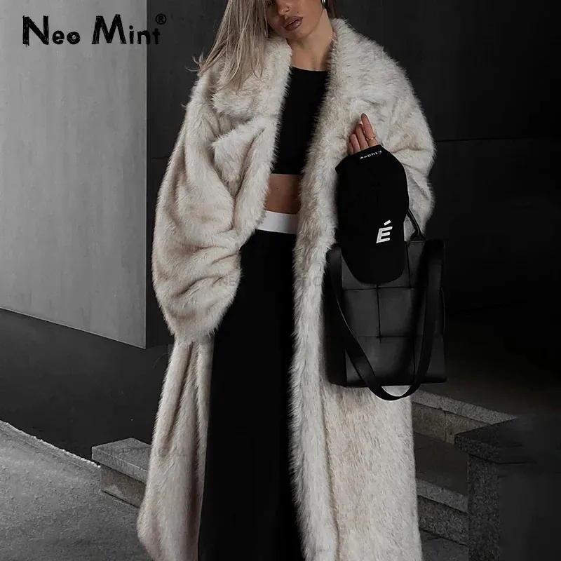 Retro Neo Mint Long Faux Fur Long Fur Coat Women For Women Warm Winter ...