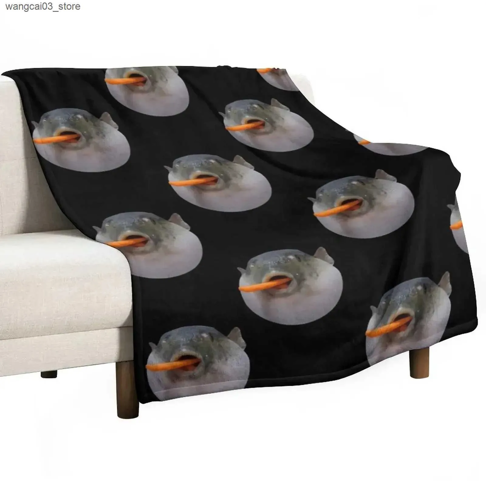 Warm & Cozy Decorative Throw Blanket - Novelty Puffer Fish Meme Design ...