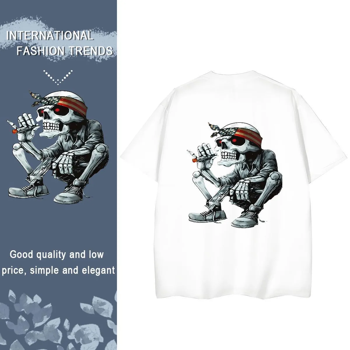 Women's & Men's Skull T-Shirt - 230g Breathable Cotton Short Sleeve ...