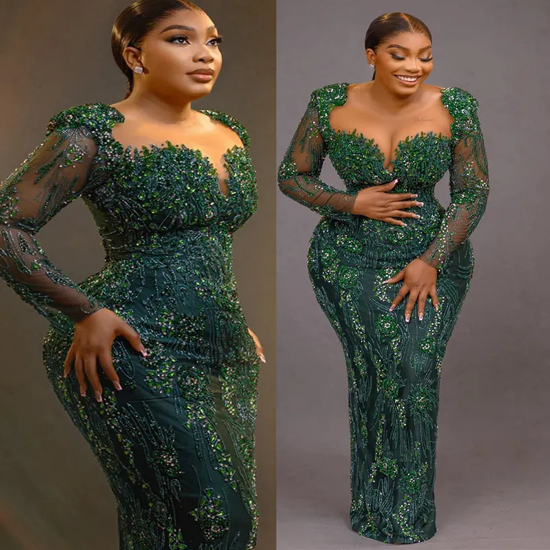 Hunter Green Plus Size Green Sequin Prom Dress With Illusion Mermaid ...