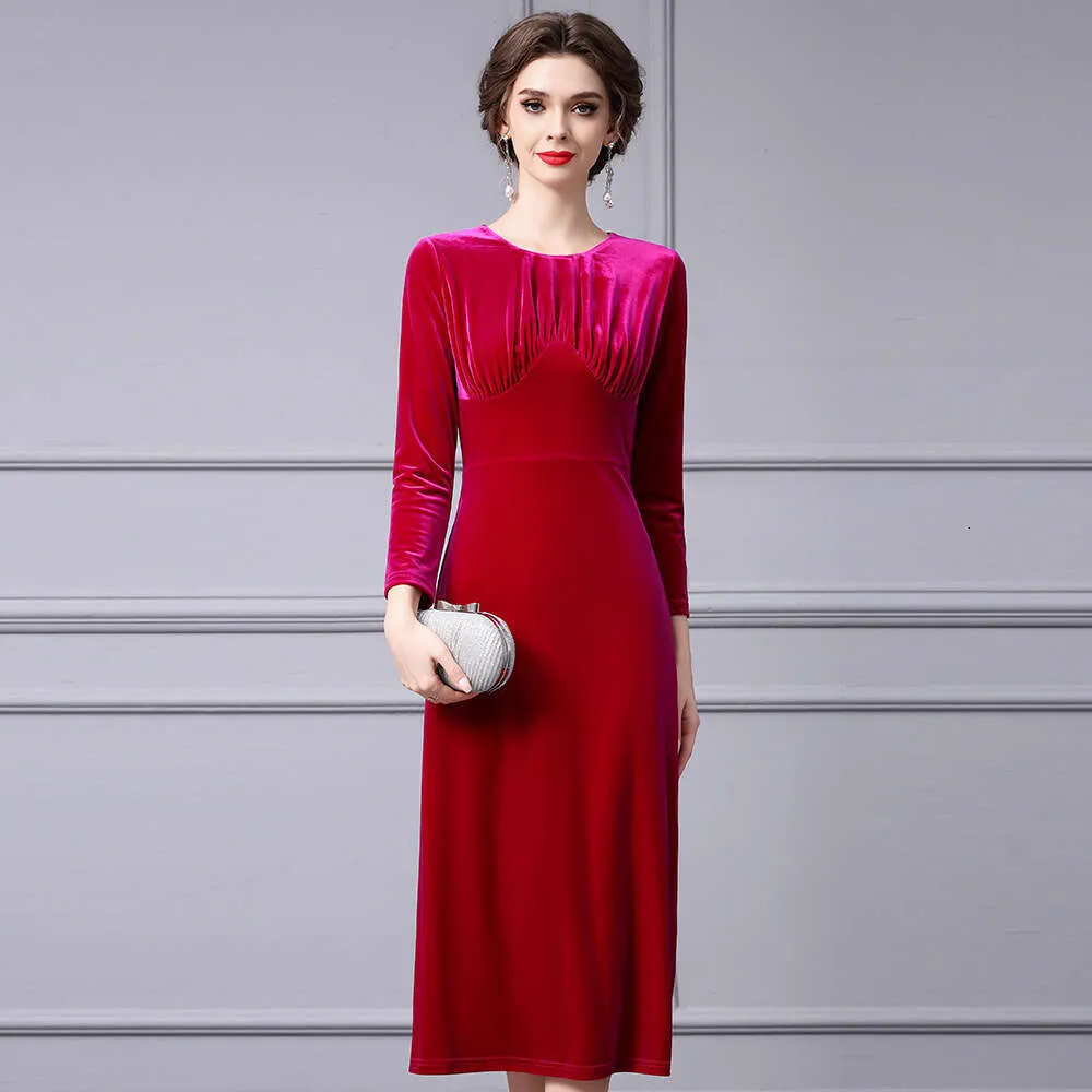 Women's Velvet High Waist Long Sleeve A-Line Dress - Elegant & Chic ...