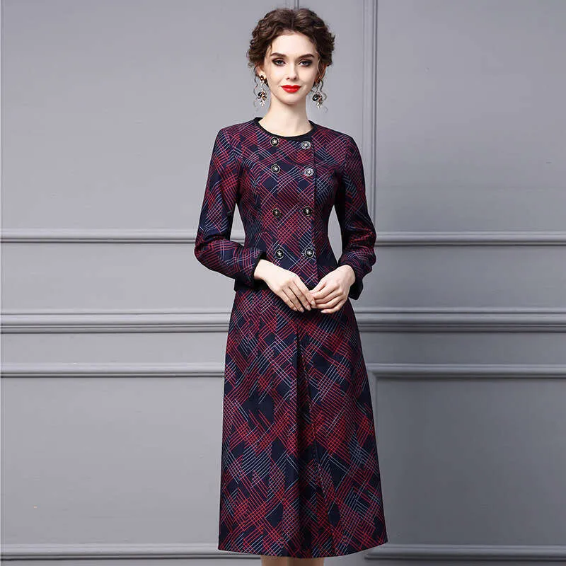 Women's Autumn Grid Pattern Skirt & Long Sleeve Coat Set - Two Piece ...