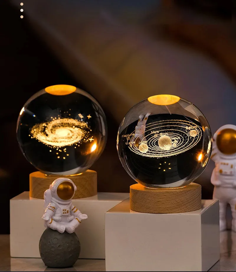 3D Crystal Ball Solar System Night Light - Laser Carved Planetarium ...