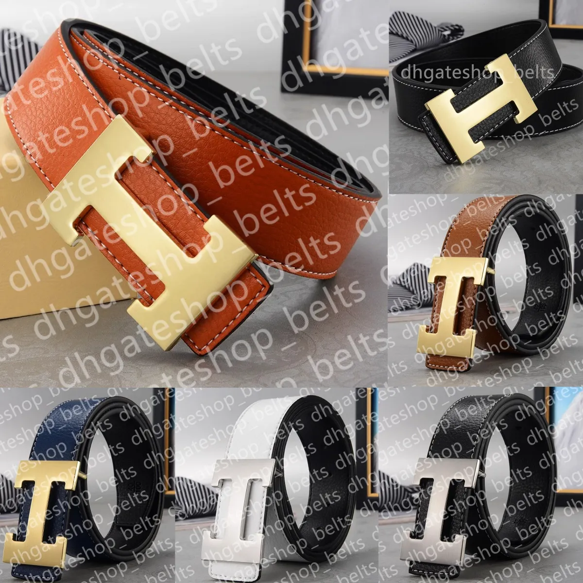 Designer men's genuine leather belt with golden alloy smooth buckle ...