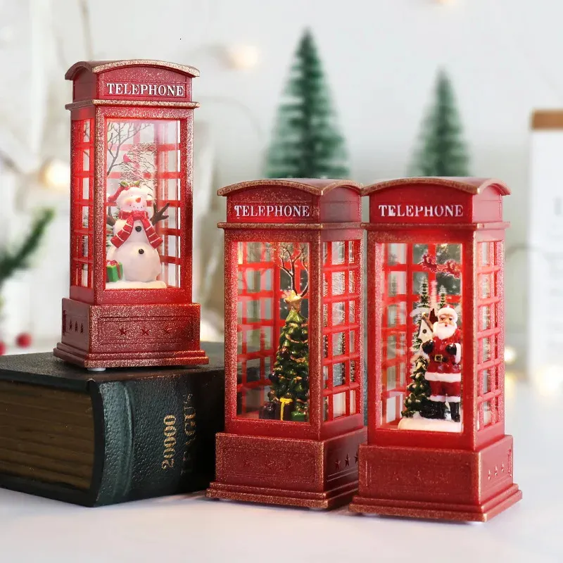 LED Light Up Maroon Phone Booth Christmas Snow Globe Festive Decor For ...