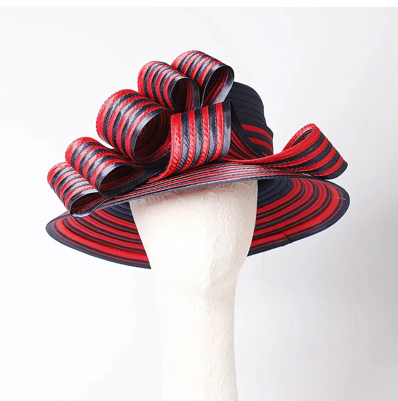 Elegant Navy & Red Striped Derby Hat for Women - Formal, Bridal ...