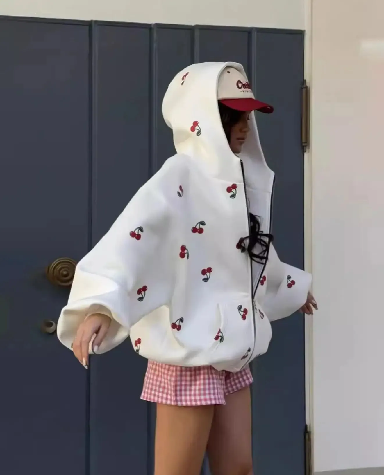 Cherry Pattern Zip-Up Hoodie: Korean Harajuku Style Sweatshirt, Y2k ...