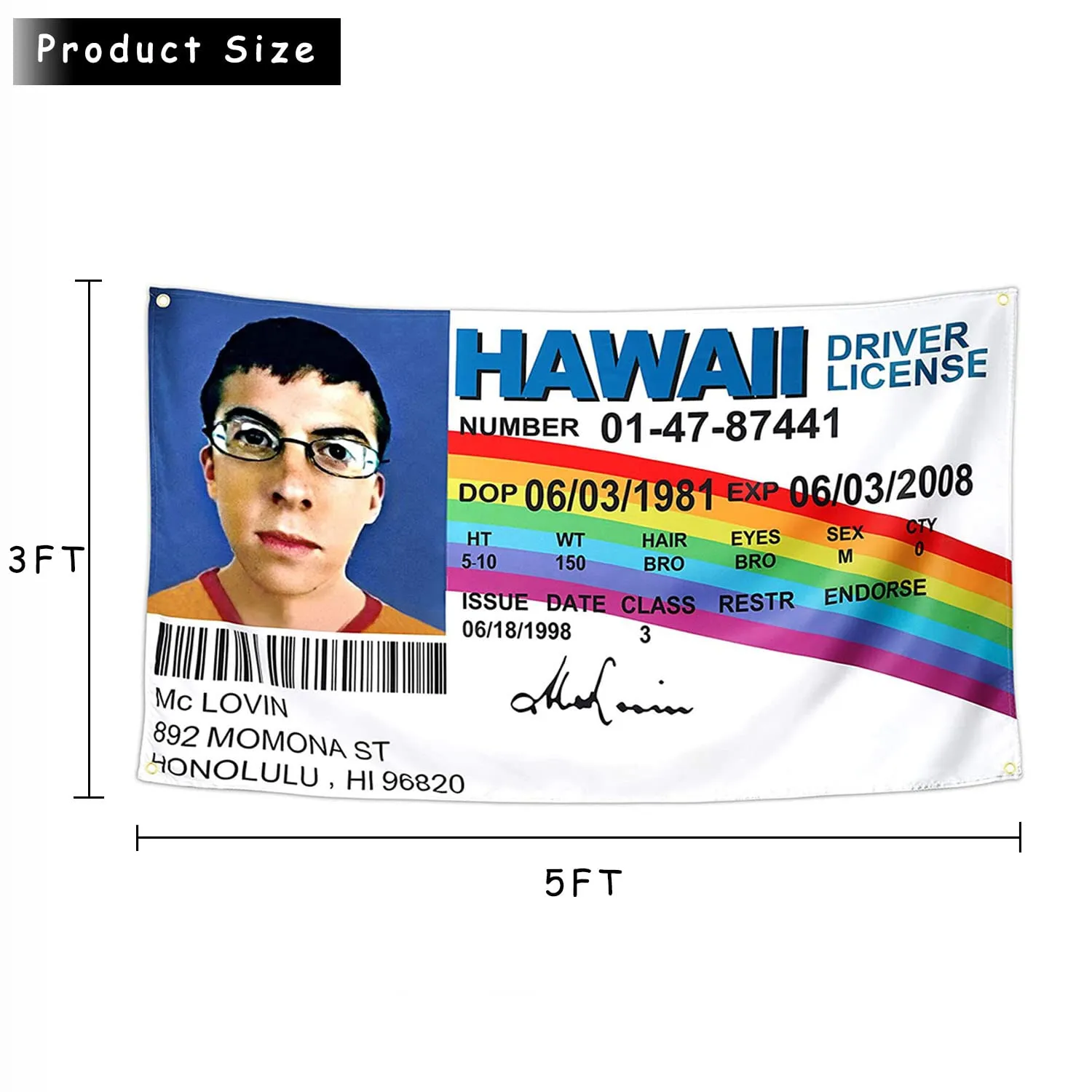 McLovin ID Flag Wall Tapestry Funny Driver License Poster, 3x5FT ...