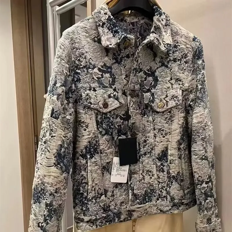 Floral Rose Denim Jacket: Classic Tattered Design with Tassels - Shop ...