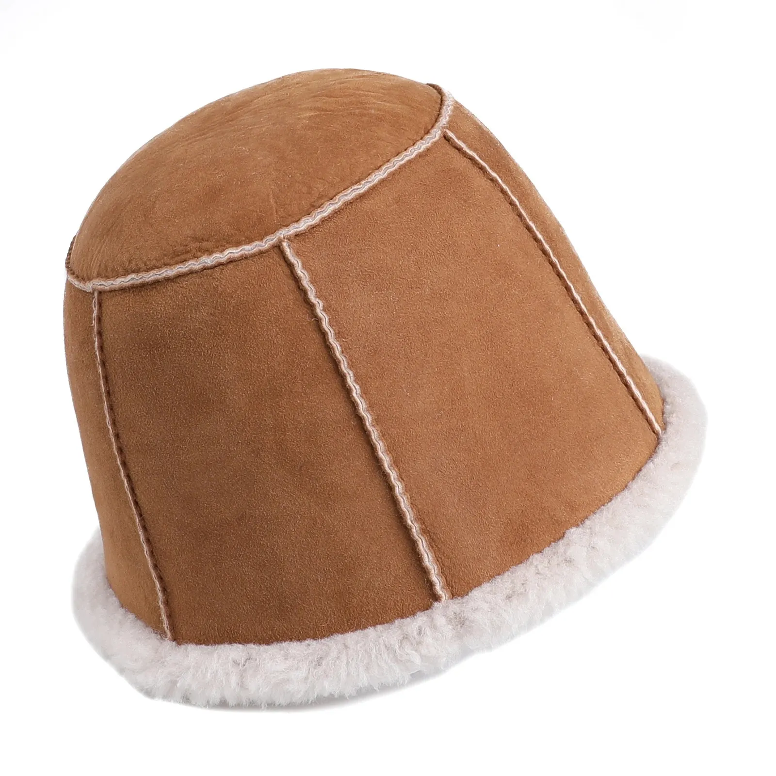 Hand Stitched Genuine Shearling Wool Leather Winter Bucket Hat Women's ...
