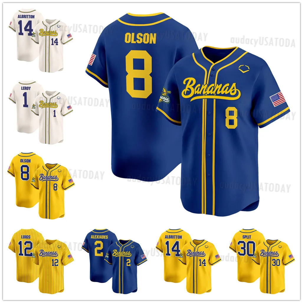 Personalized Savannah Bananas Split Canes Baseball Uniforms Featuring ...