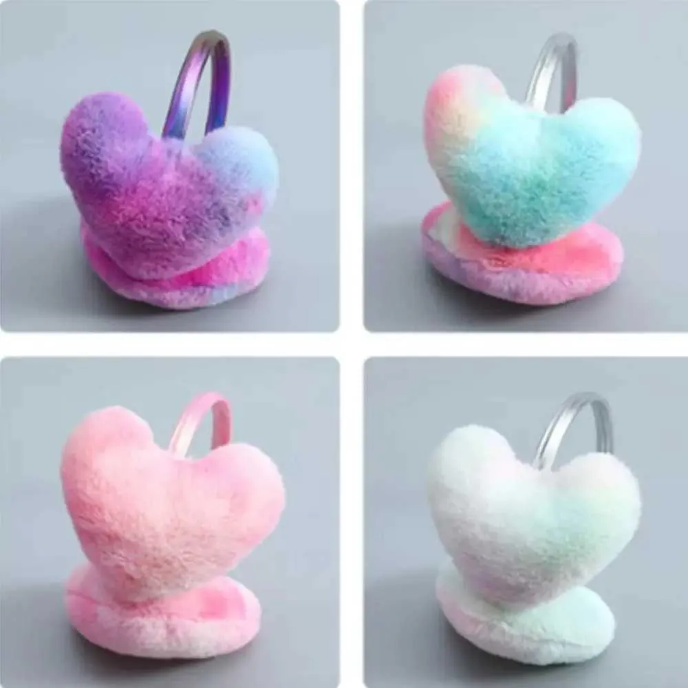Rainbow Plush Ear Muffs - Cute Heart-Shaped Ear Warmers, Thickened ...