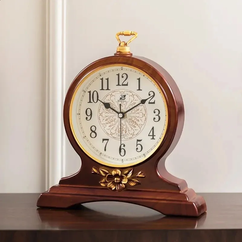 European Retro Wooden Traditional Table Clock With Silent Movement ...