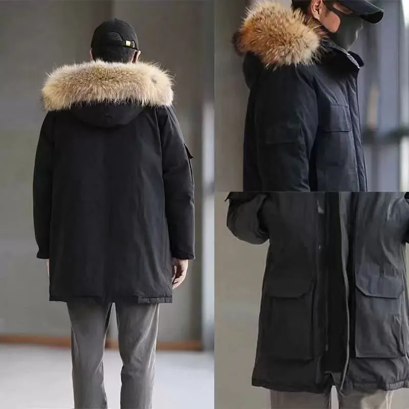 Men's Real Coyote Fur Down Puffer Jacket - Winter Warmth, Windproof ...