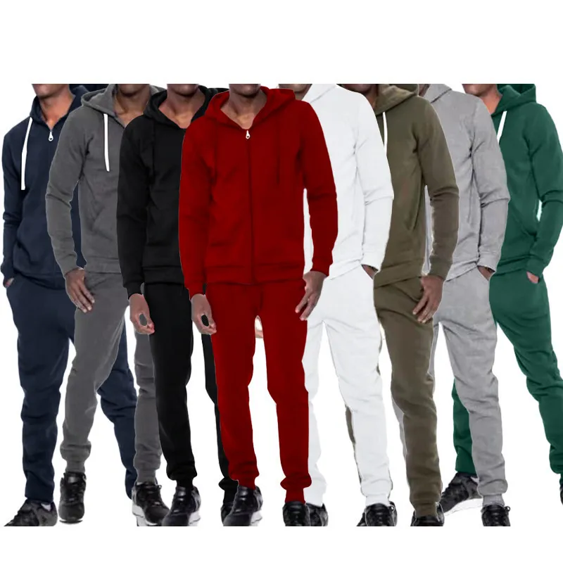 Men's Winter Tracksuit Two-Piece Set with Zip-Up Hooded Sweatshirt and ...