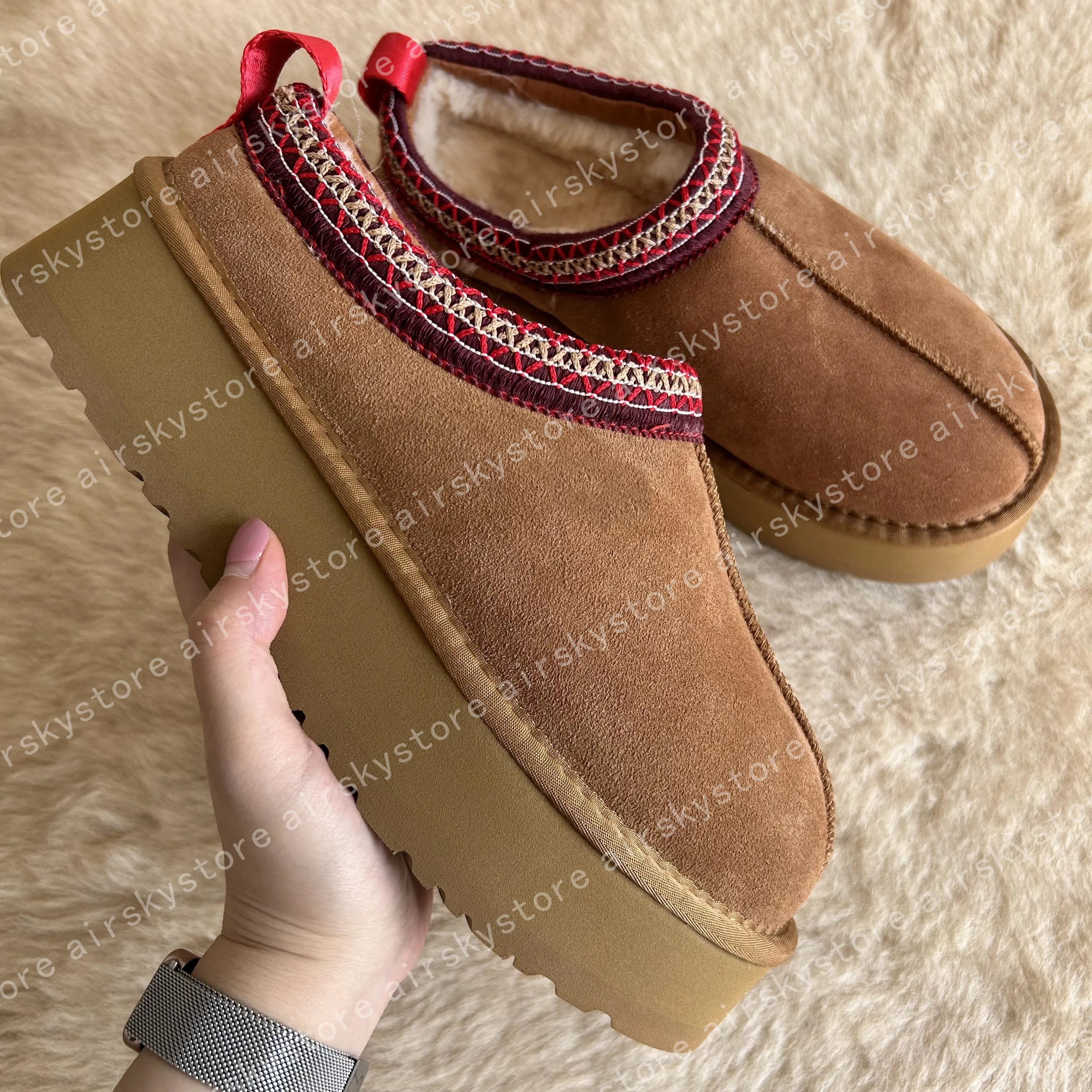 Tasman Tazzman Sheepskin Slippers Classic Chestnut Fur Slides With ...