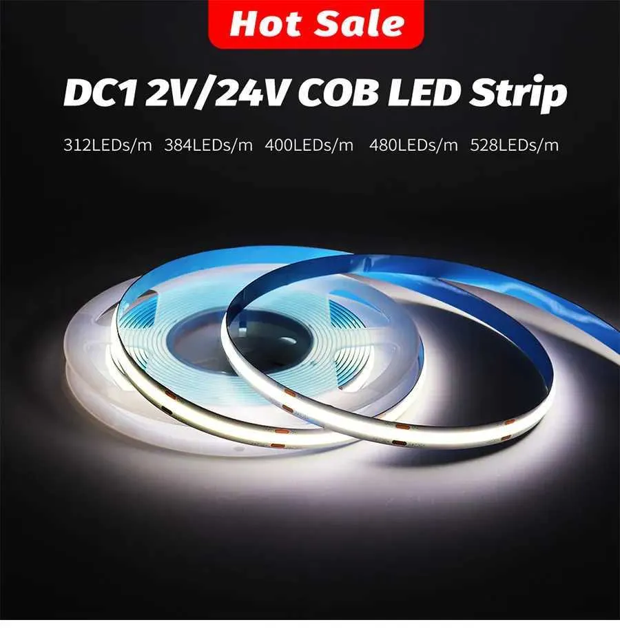 Flexible COB LED Strip Light - High Density 12V/24V LED Tape, Warm/Cool ...
