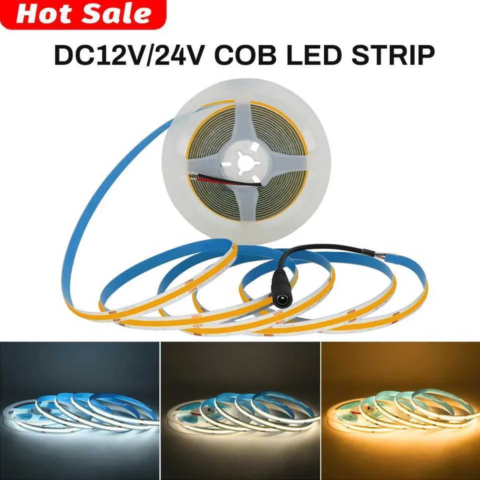 Flexible COB LED Strip Light - High Density 12V/24V LED Tape, Warm/Cool ...
