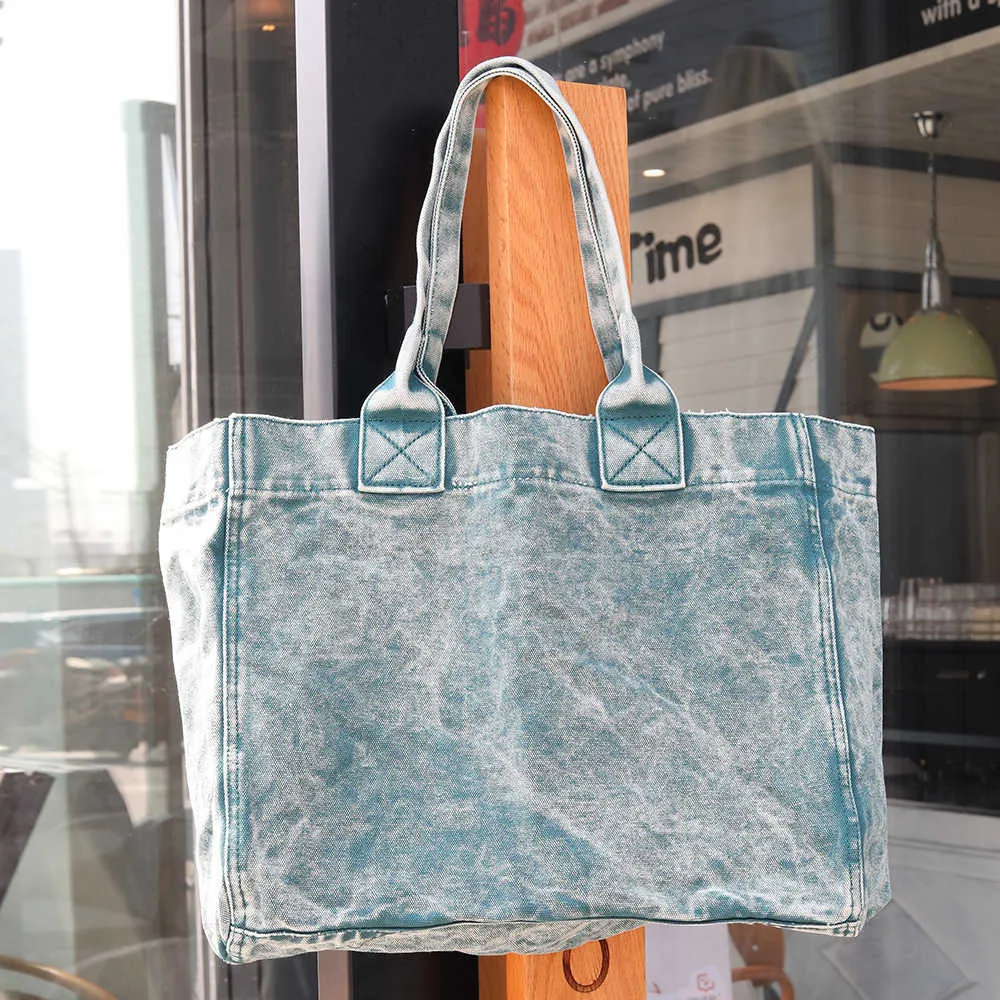 Vintage Washed Denim Tote Bag for Women - Large Capacity, Versatile ...