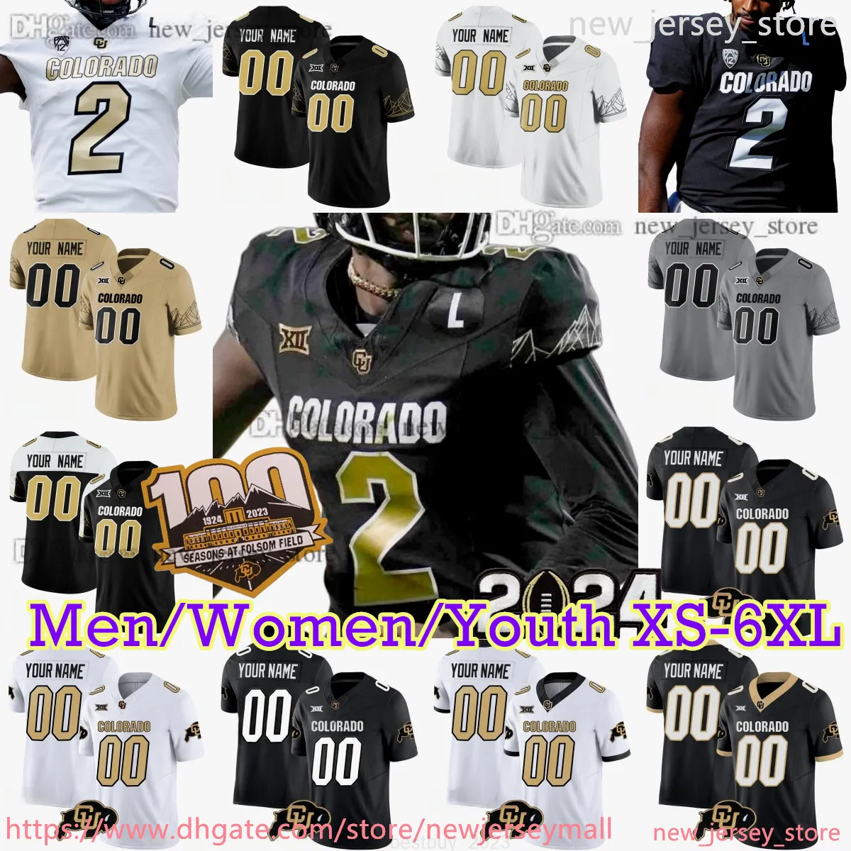 Hot 2024 Custom Colorado Buffaloes College Football Jersey 2 Shedeur 12 ...