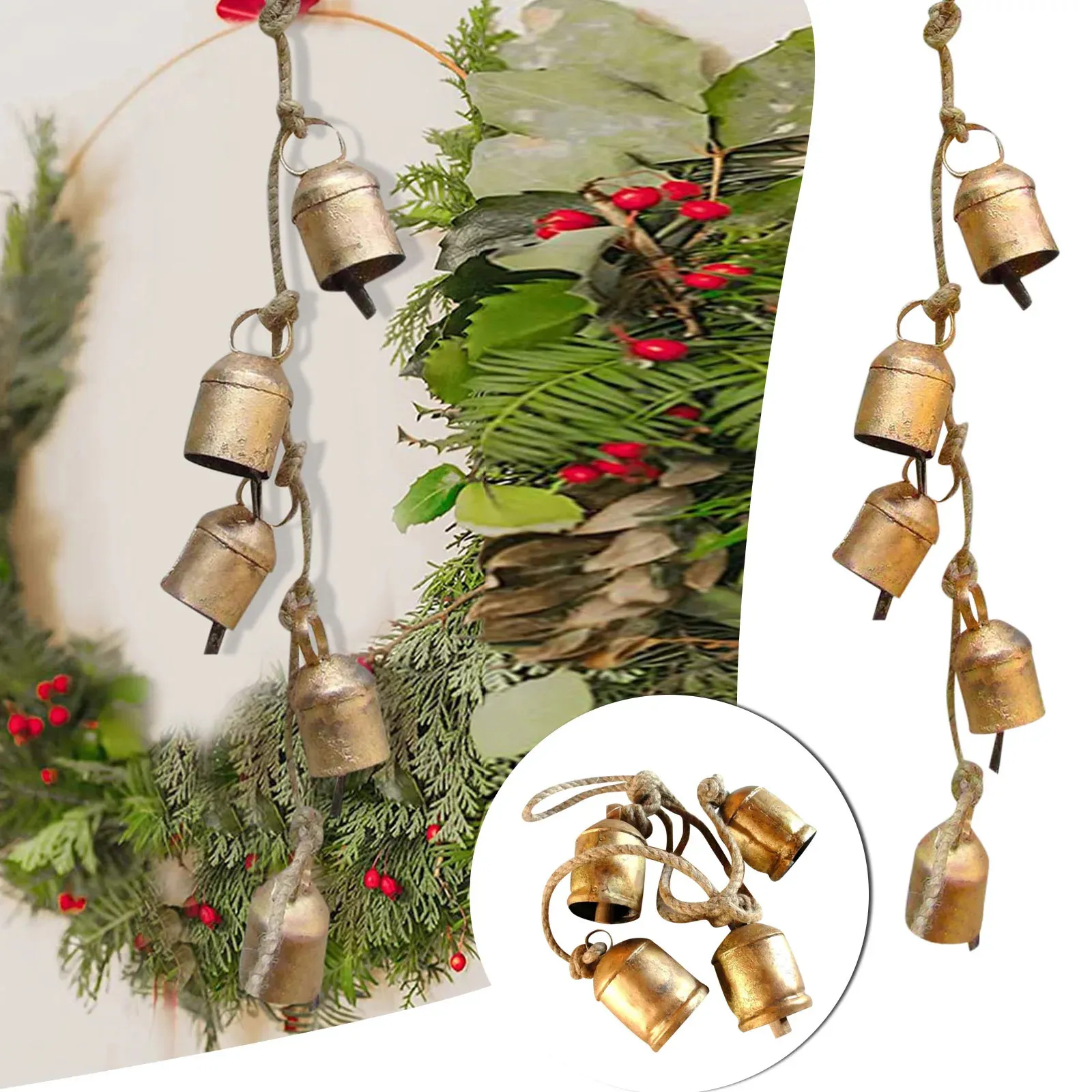Cast Iron Wind Chimes Set: 4 Rustic Cow Bells With Ropes For Outdoor ...