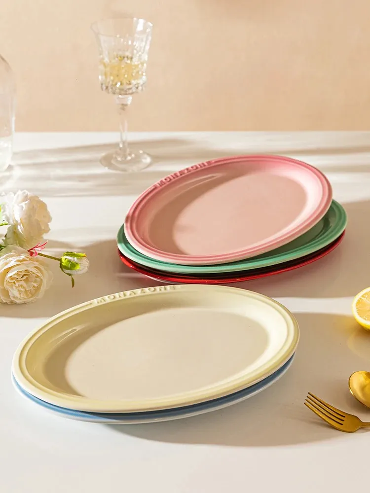 Premium Korean Ceramic Dessert Plate - Elegant Oval Design for Cake ...