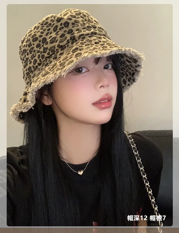 Berets Retro Leopard Print Rough Edge Cotton Bucket Hats Unisex Casual ...