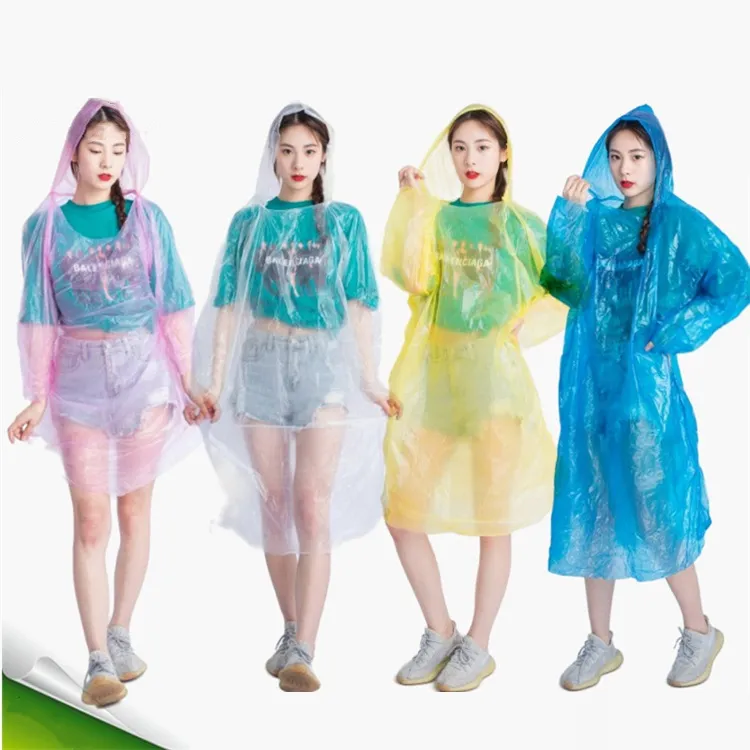 Fashion Disposable Raincoats Lightweight PE Poncho Rainwear For Travel ...