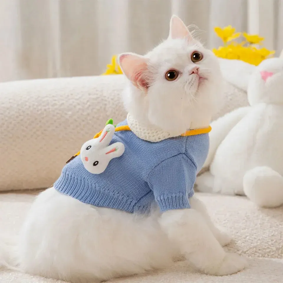 Cozy Rabbit Pocket Cat Sweater - Fleece Knit Warm Pet Clothes for ...