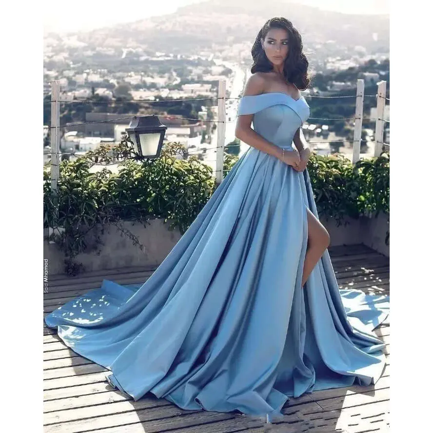 E A Satin Off The Shoulder Evening Dress Side Split... From ...