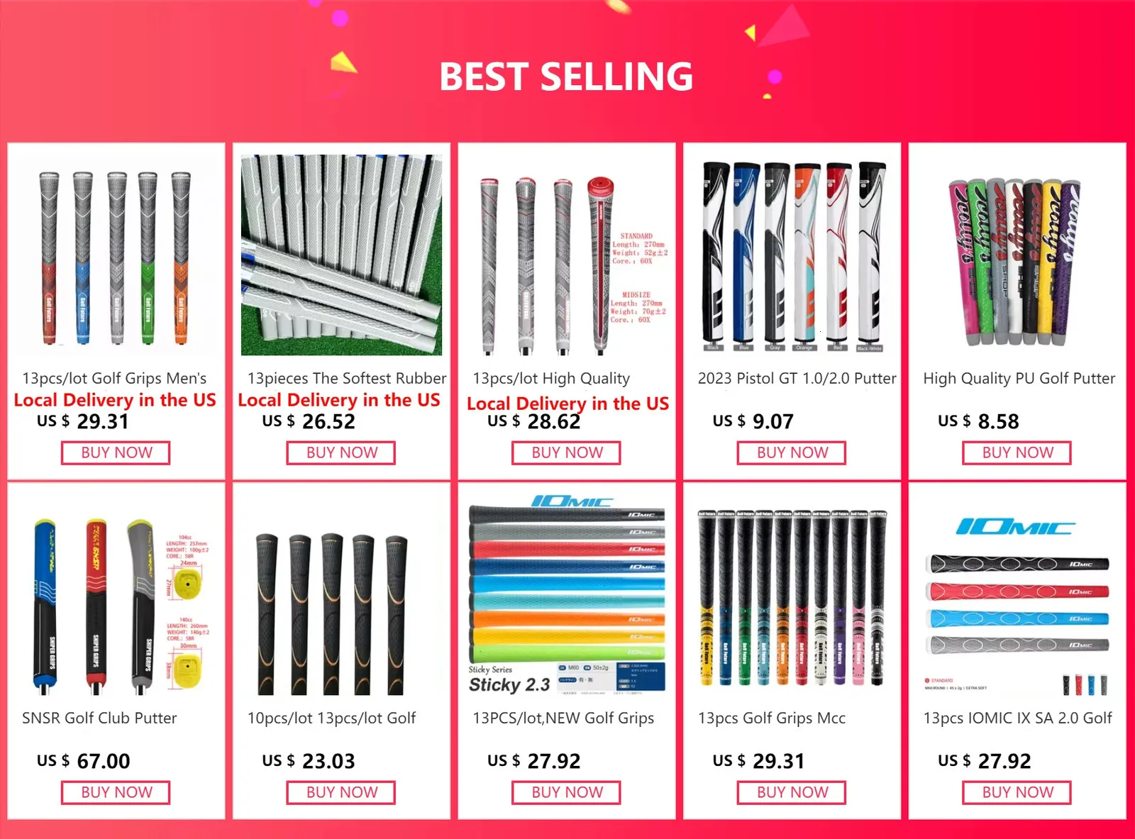 Midsize Golf Grips Set of 13, Soft Rubber Club Grips, Standard Midsize ...