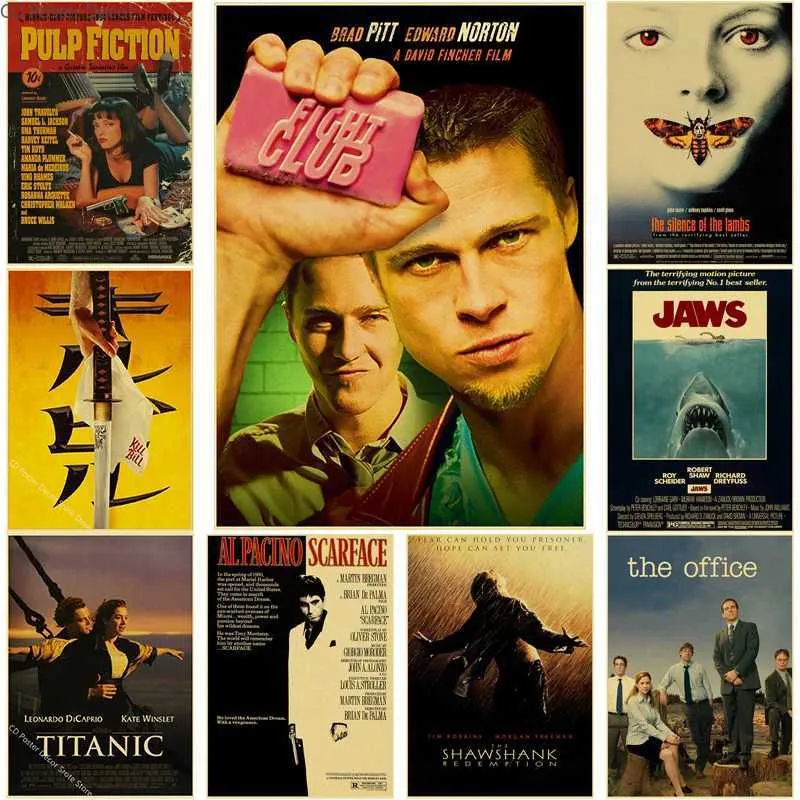 Retro Klasik Film Poster Baskıları Ofis Friends TV Pulp Fiction Fight ...