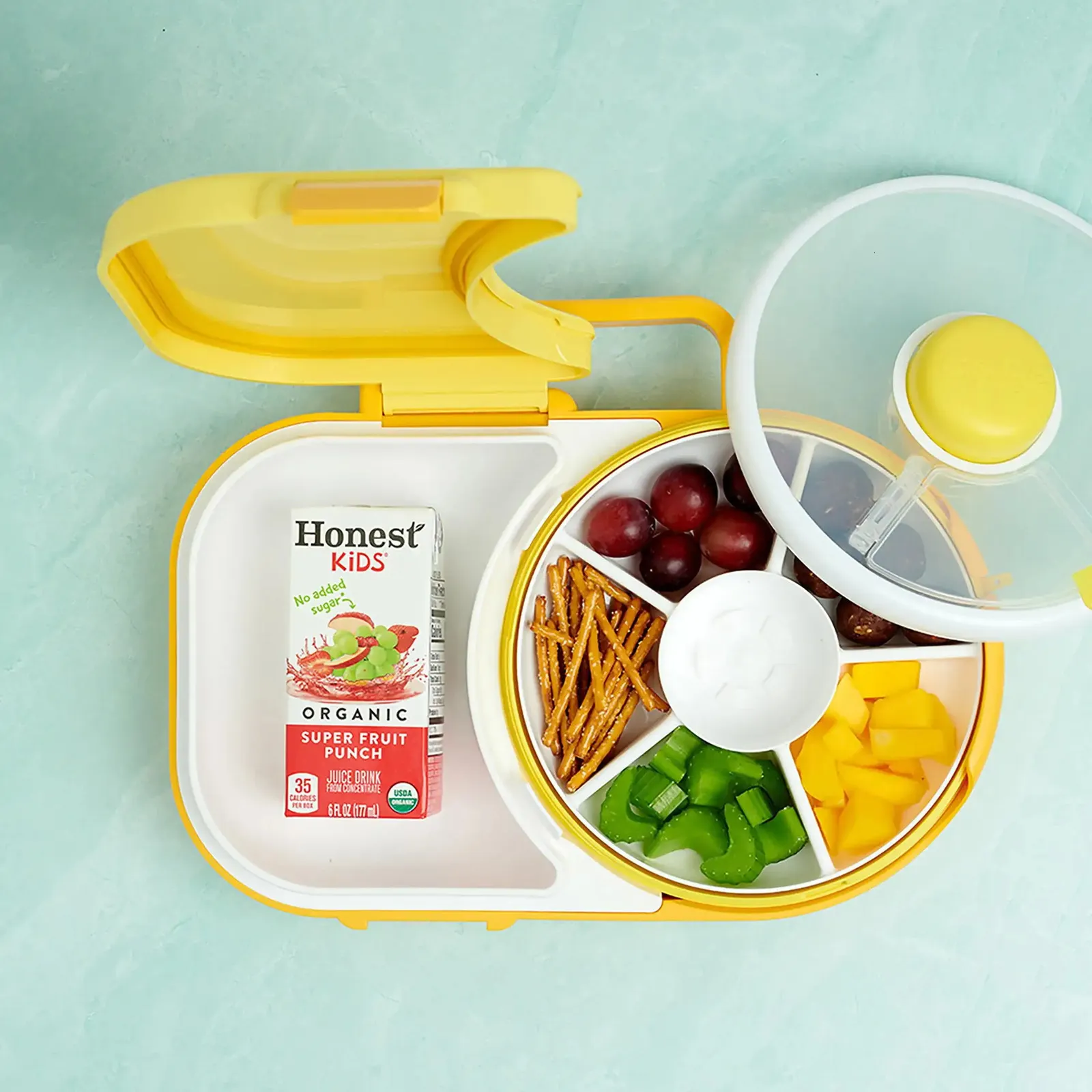 6-Compartment Bento Lunch Box with Rotating Snack Container - Leakproof ...