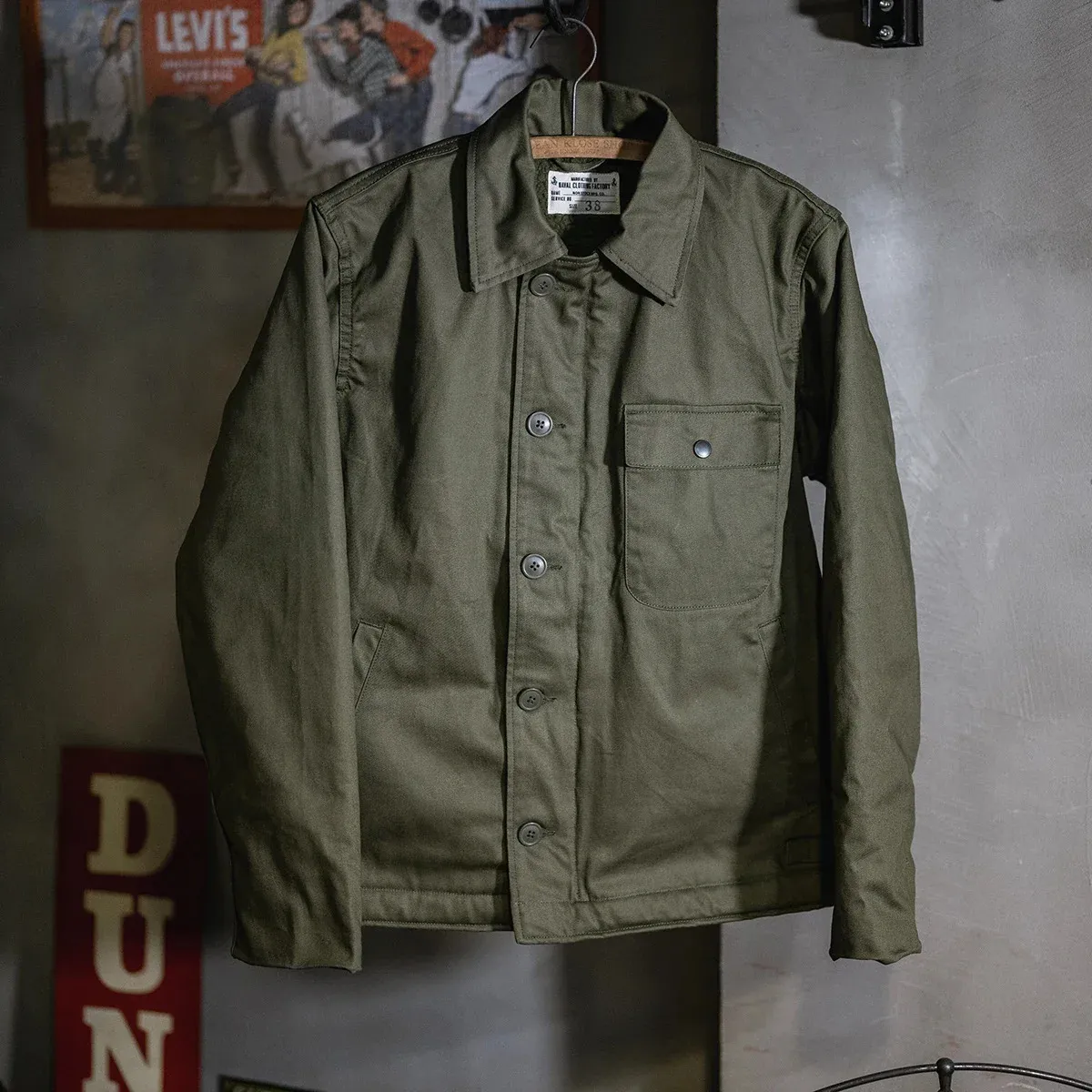 Mens Green Army Jacket Retro Deck Jacket, Sherpa Lined Field Coat ...