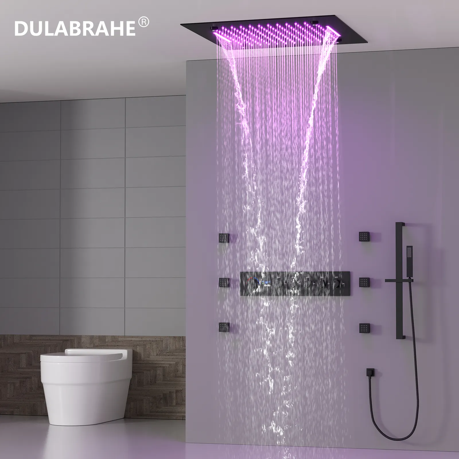 Premium 50x50cm Concealed LED Rain Waterfall Shower System - Constant ...