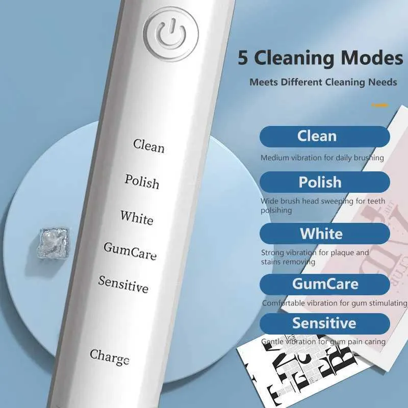 Premium Rechargeable Sonic Toothbrush with Timer & 5 Modes - USB ...