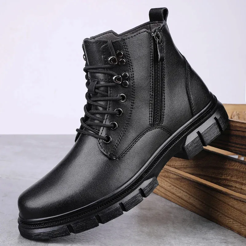 Men's Genuine Leather High Top Men's Casual Motorcycle Boots With Non ...